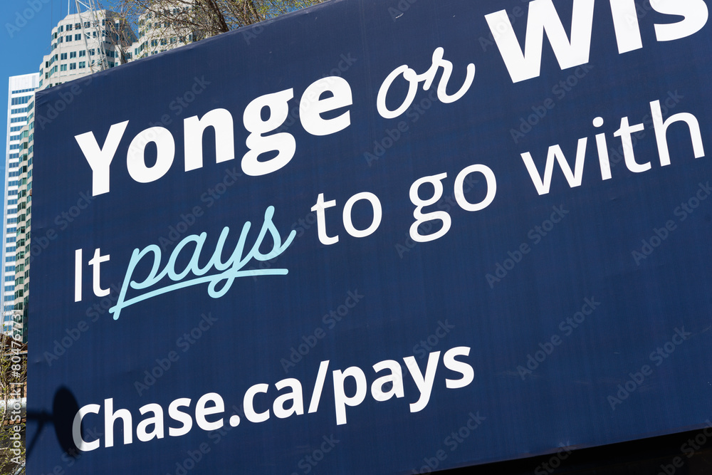 close-up of a roadside billboard for JP Morgan Chase Bank with text in ...