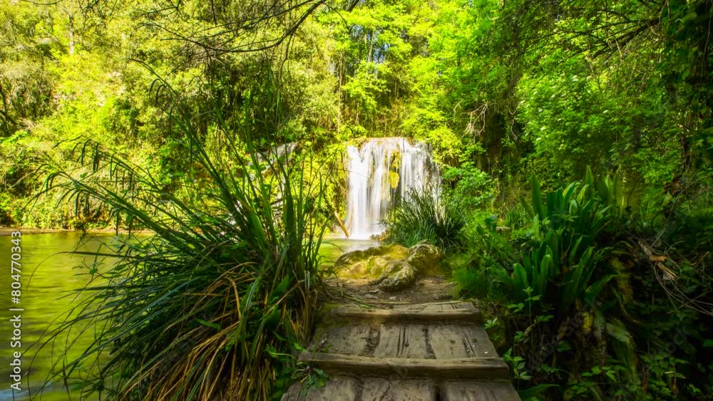 time lapse scene of spring in salt dels murris waterfall la garrotxa ...