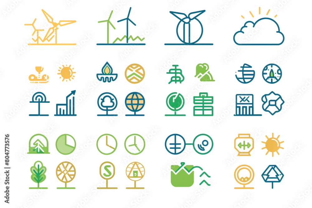 Net zero outline icon set .Green energy, CO2 neutral, gas emissions ...