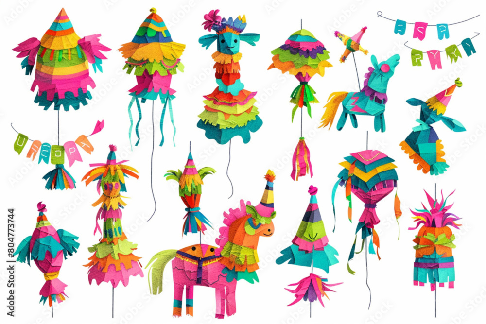 Mexican pinatas set isolated on white background. Vector cartoon ...