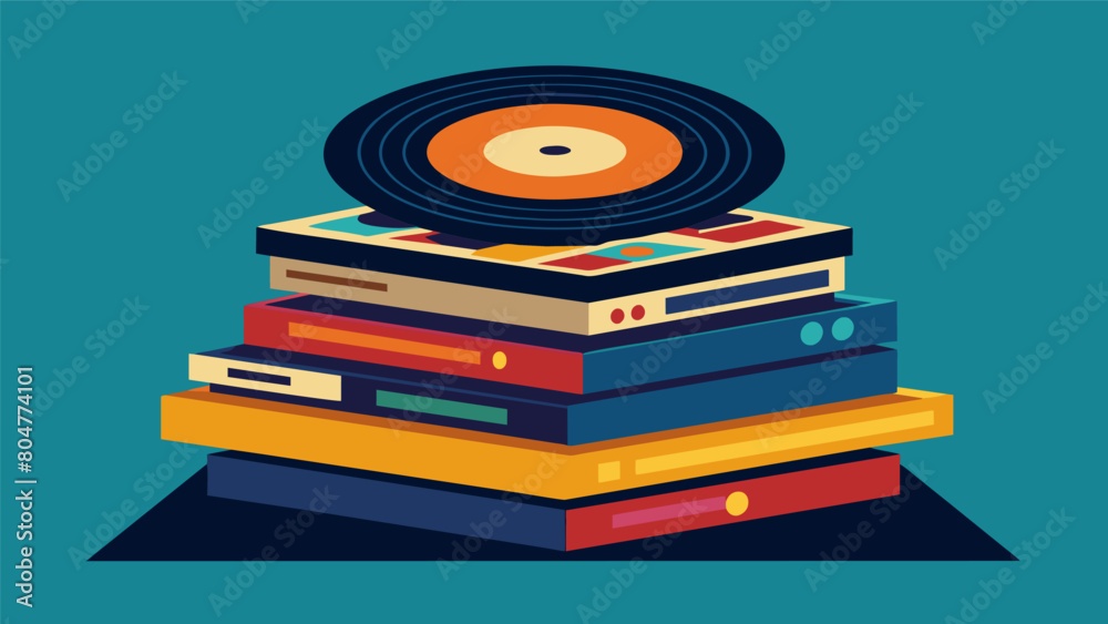 A stack of vintage vinyl records their covers containing treasures of ...
