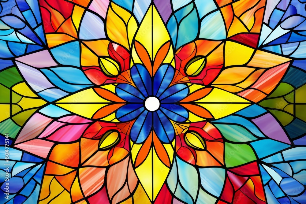 Colorful mandala design resembling stained glass in primary colors for ...