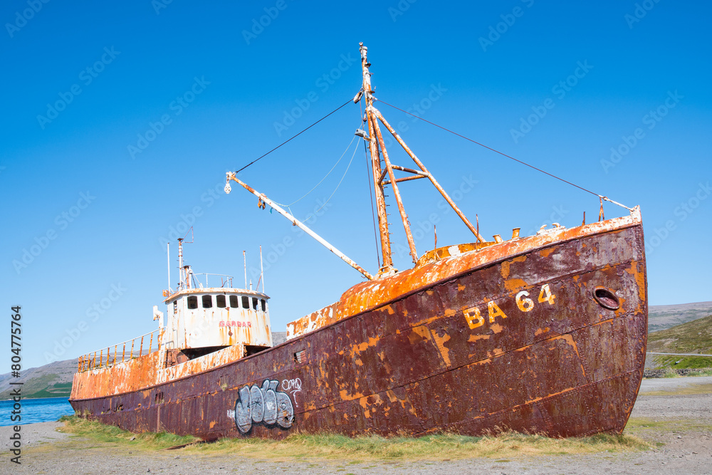 Gardar BA is Iceland's oldest steel ship now placed on the beach near ...