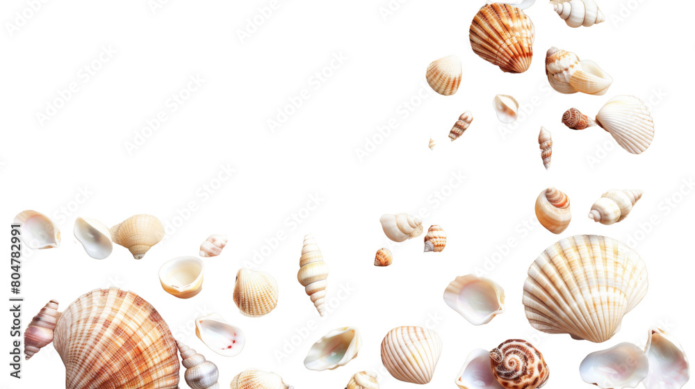 Sand and sea shells beach theme background isolated on white png image ...