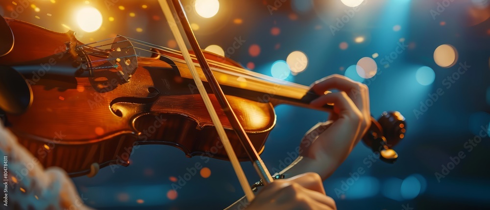 A violinist passionately plays their violin onstage, lost in the music ...