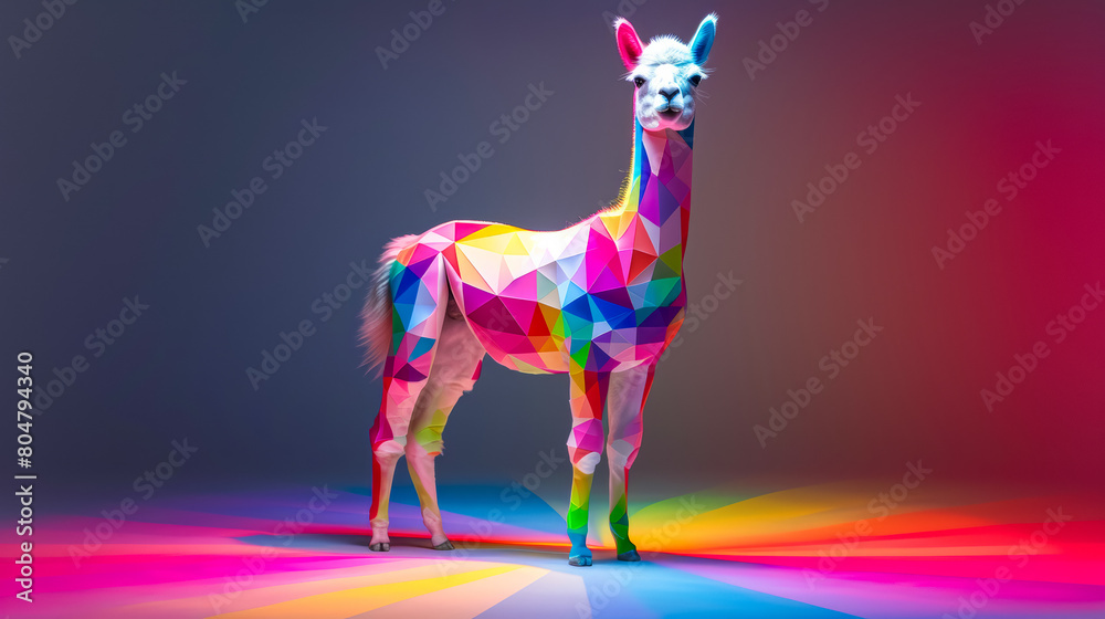 Avant-garde alpaca in avant-garde attire, sporting geometric patterns ...