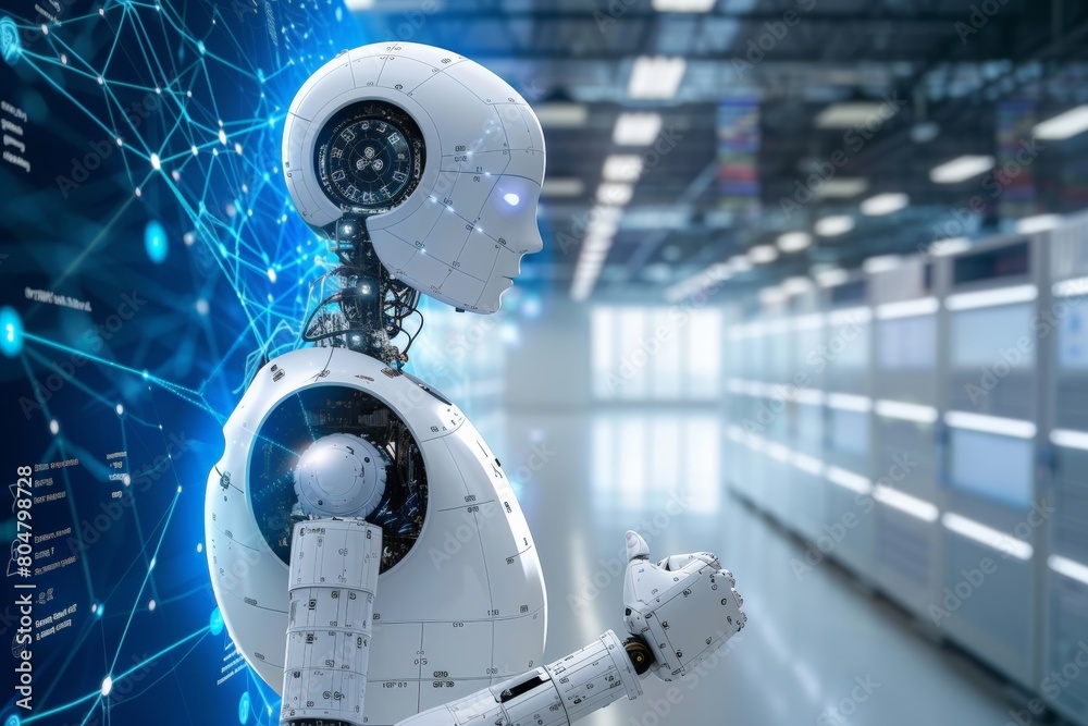 Highly detailed humanoid robot with illuminated head and intricate ...