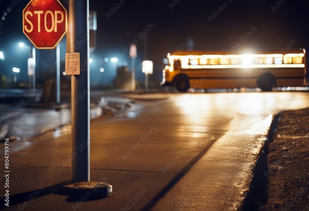 'bus school sign stop lights flashing bright children crossing daytime ...