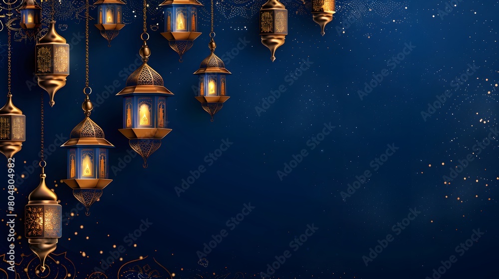 Islamic background - Elegant lanterns lighting the serene night sky ...