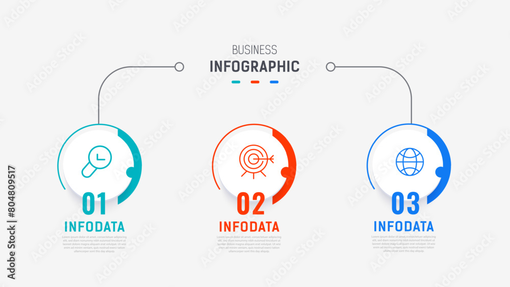 Three Step Infographic label design Vector template with line icons ...