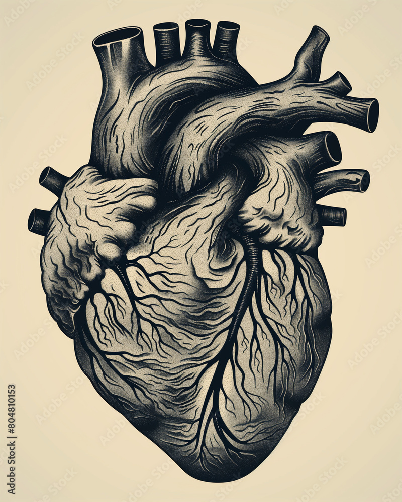 A zentangle pattern vector of an anatomical heart, infused with ...