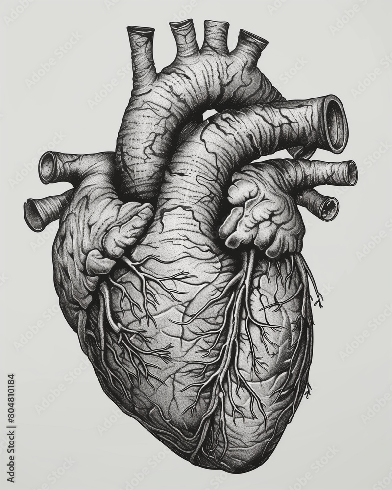 A zentangle pattern vector of an anatomical heart, infused with ...