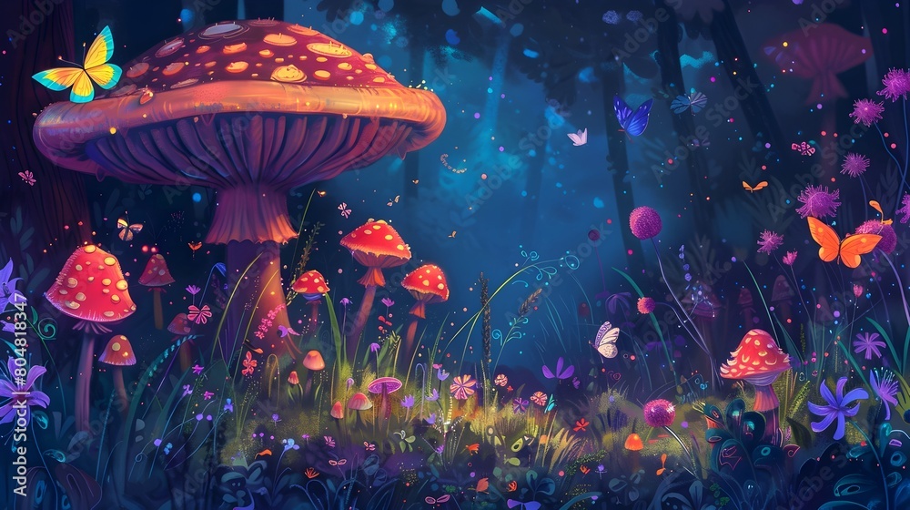 Whimsical Fairy Tale Meadow with Colossal Mushroom Blooms and ...