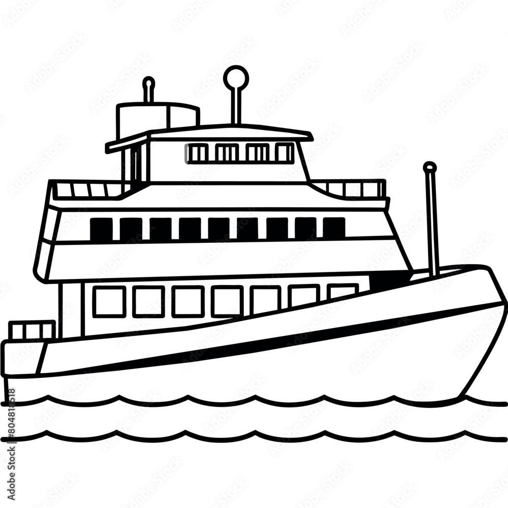 ferry outline illustration digital coloring book page line art drawing ...