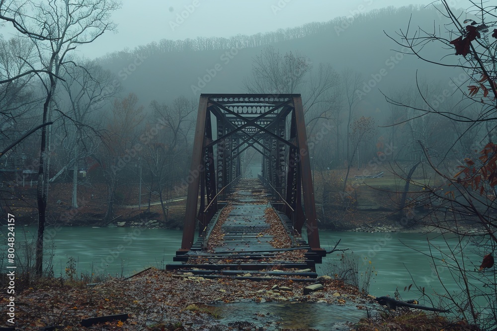 Twisted Steel Silhouette: Deconstructivist Bridge Over Wide River Stock ...