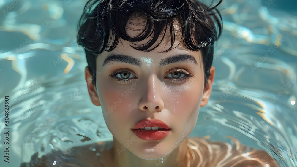 Dynamic Aquatic Style: Pixie Cut for Caucasian Swimmer, Chic Swimwear ...