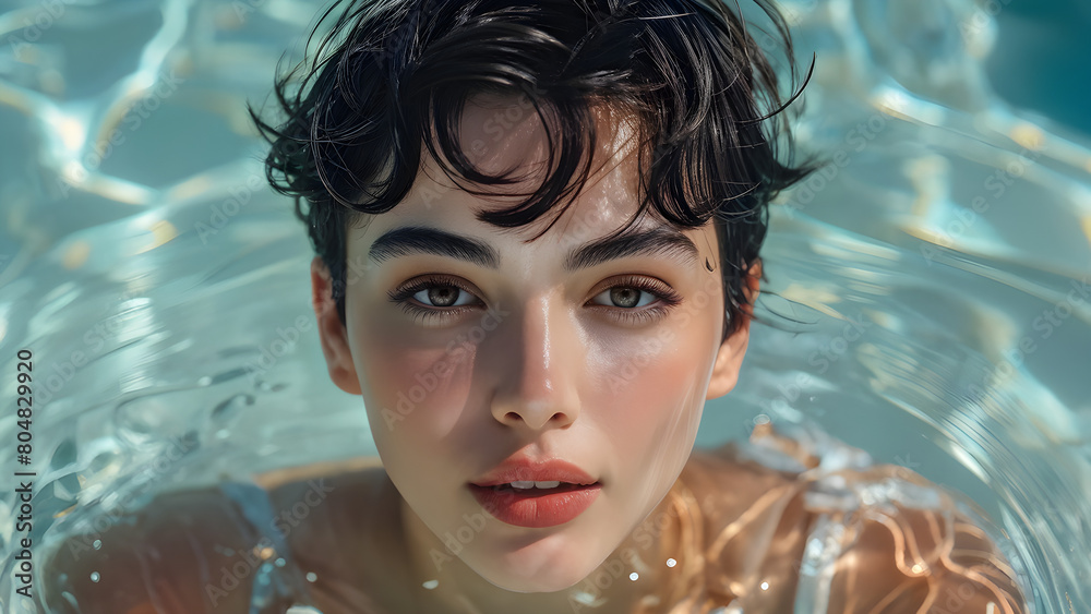 Dynamic Aquatic Style: Pixie Cut for Caucasian Swimmer, Chic Swimwear ...