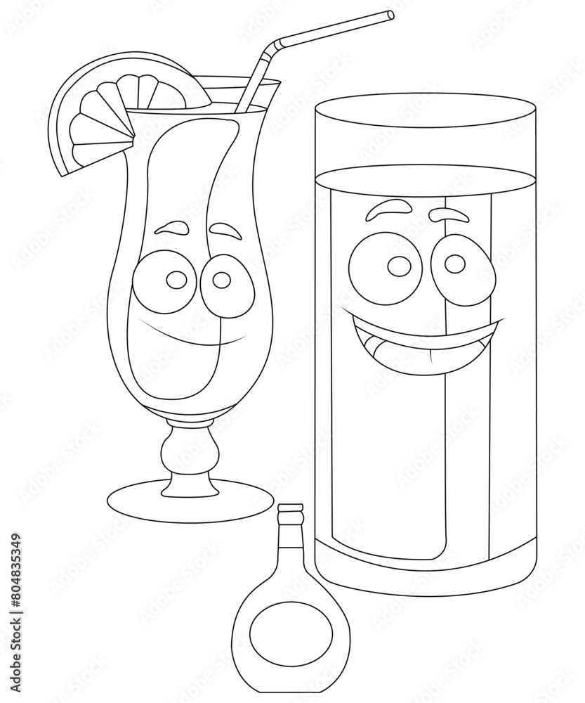 Simple and Funny Coctail Coloring Book Page for Kids and Adults Stock ...