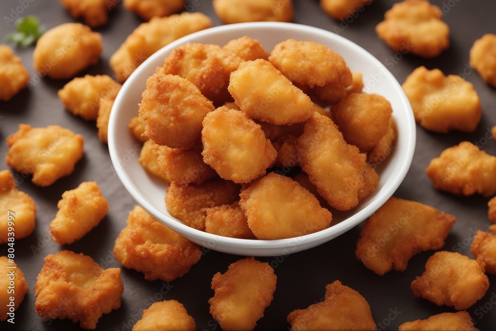 'pile golden deep fried battered chicken nuggets bowl of nugget cut dip ...