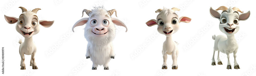 Set of 3D cute happy cartoon goat, isolated on white background, png ...