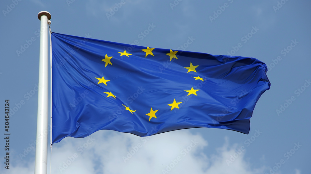 An illustration of the European flag, featuring a single plain blue ...