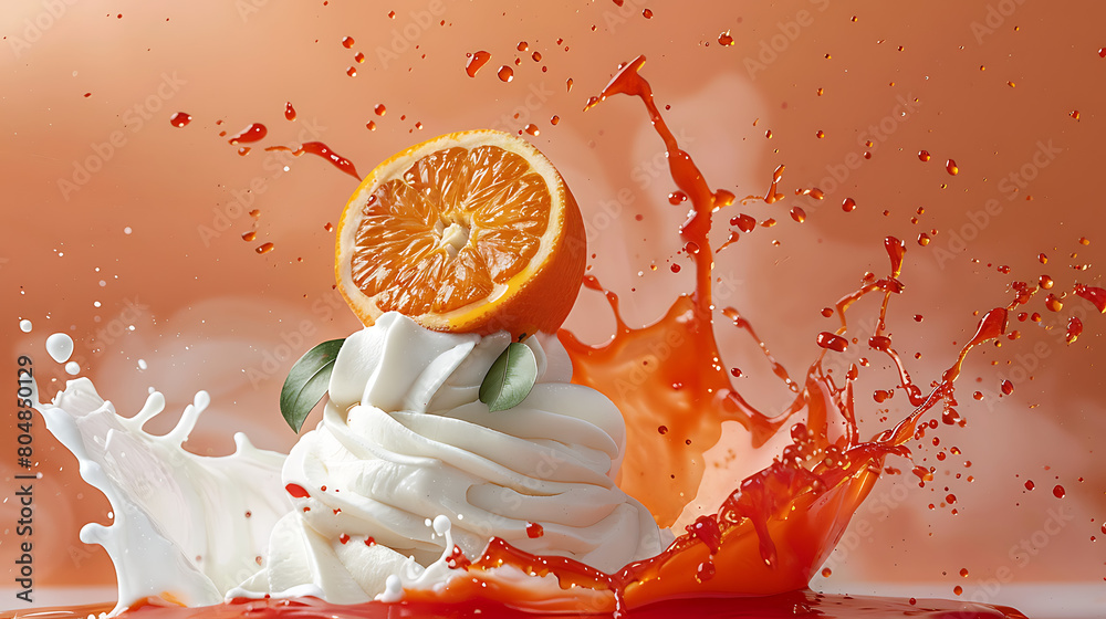 Citrus Splash: Vibrant Orange and Whipped Cream Explosion Stock ...