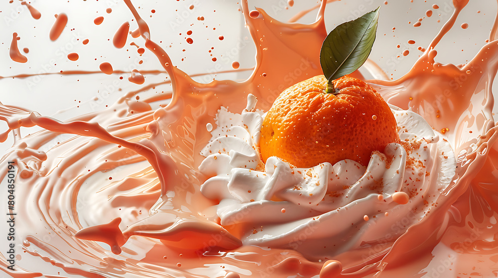 Citrus Splash: Vibrant Orange and Whipped Cream Explosion Stock ...