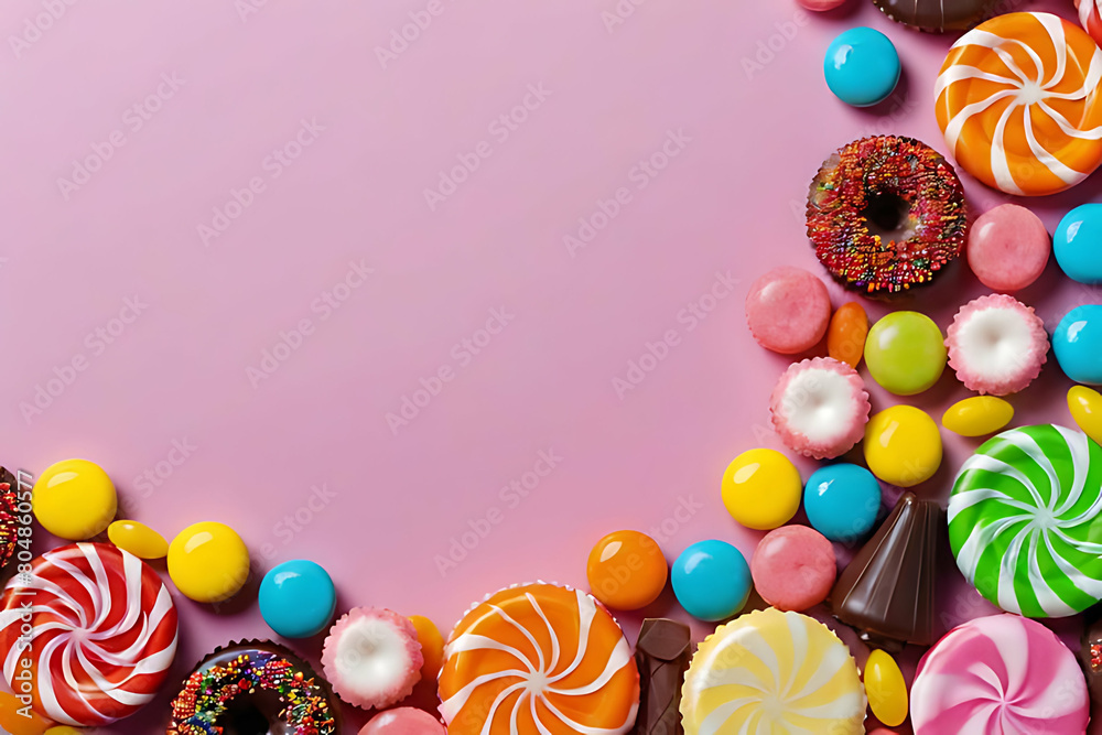 Candy and sweets in copy-space background concept, big blank space ...