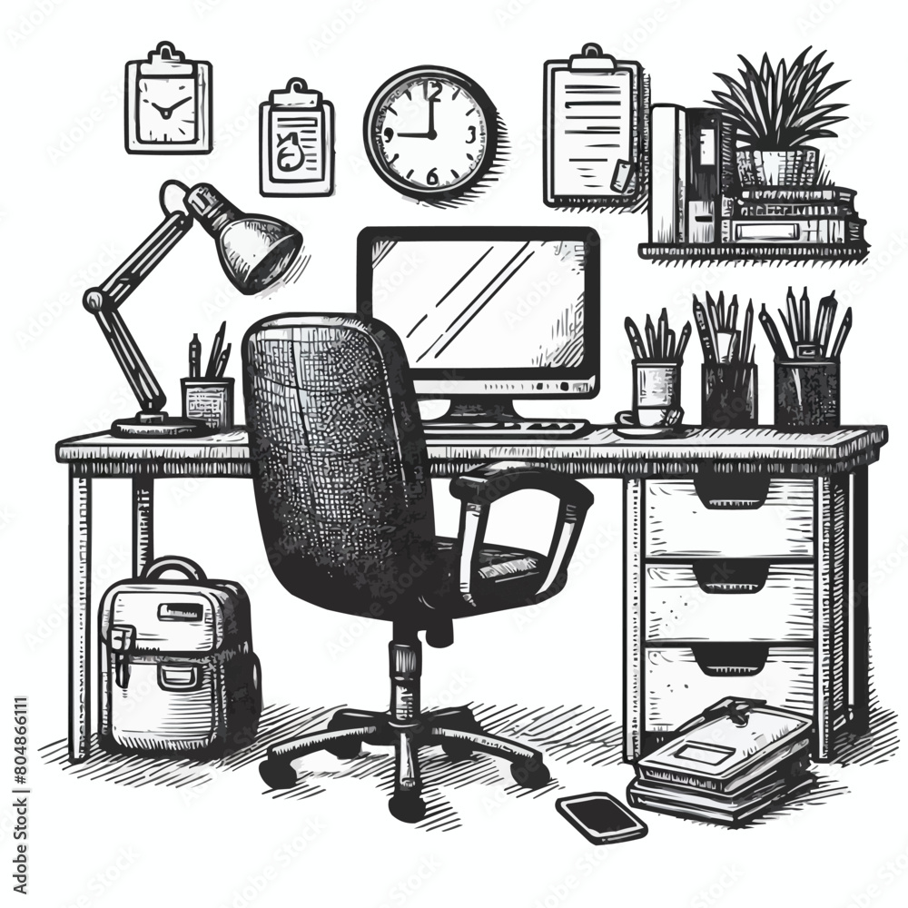 Free Vector Work desk hand drawn outline doodle icon. office desk with ...