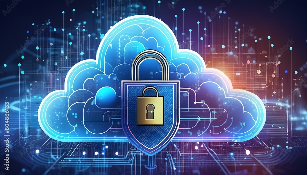 Abstract illustration of cloud security services, stylized cloud icon ...