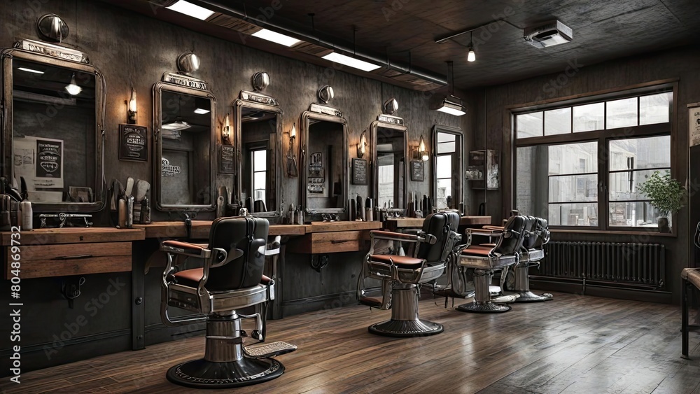 barber shop interior design with industrial architectural style and ...