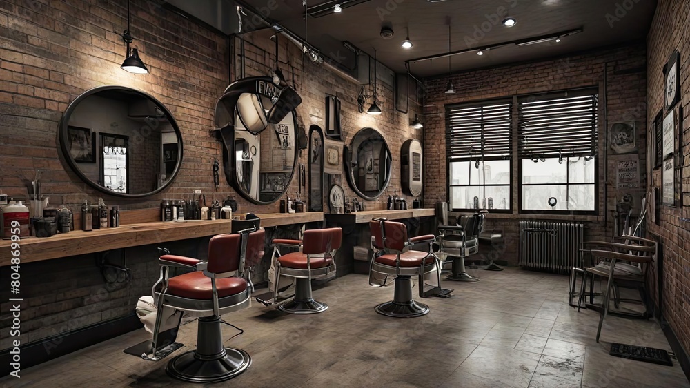 barber shop interior design with industrial architectural style and ...