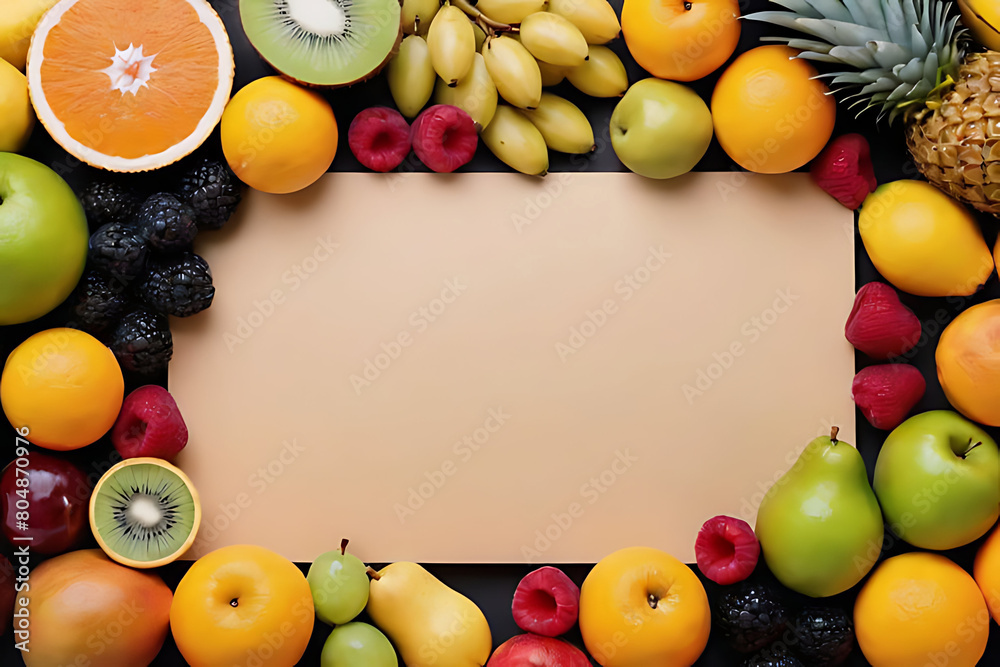 Fruits in copy-space background concept, big blank space. Place to ...
