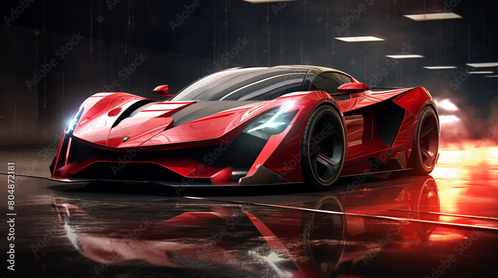 Sports car with a sleek, low profile body design featuring sharp angles ...