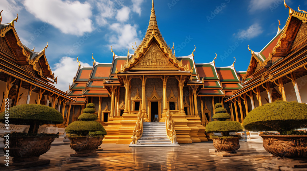 The beautiful scenery of Thai Phra Kaew Temple is striking architecture ...