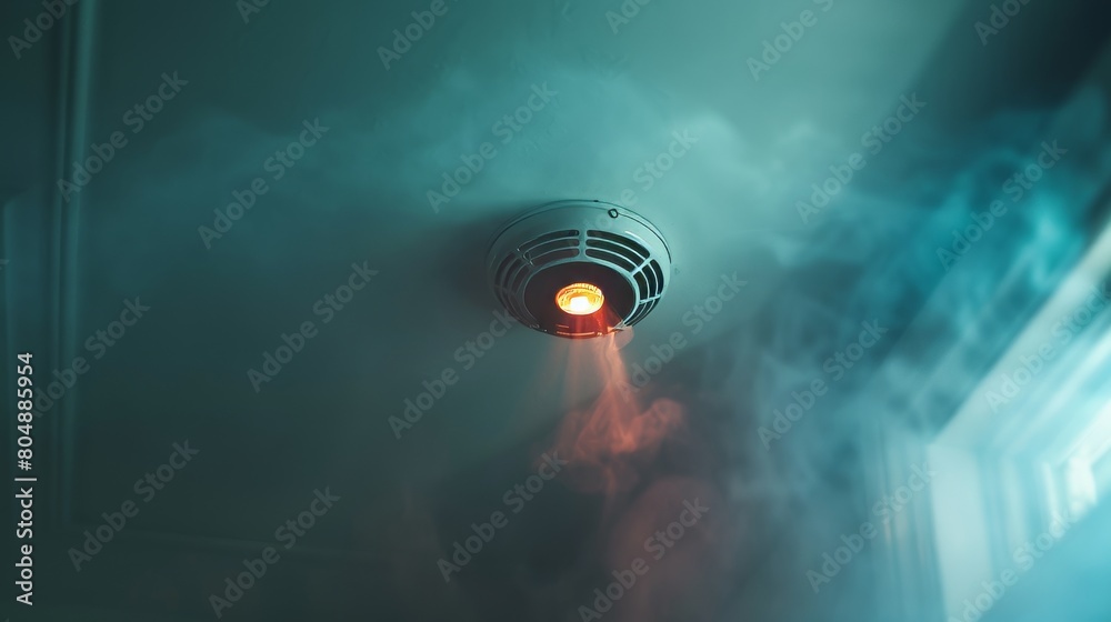 Dynamic image showcasing a smoke detector as it triggers during a smoke ...