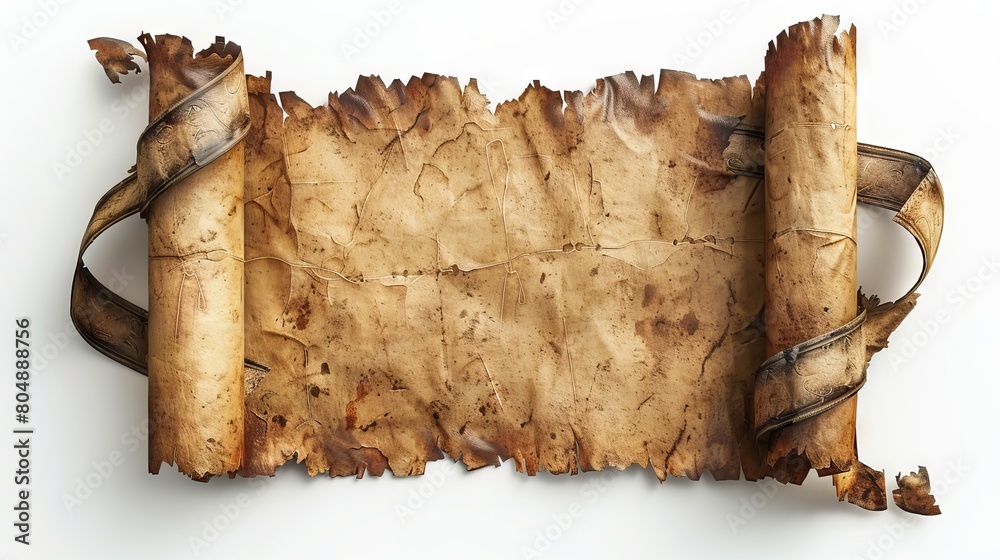 An old antique paper roll with ribbon stripes. Historical document ...