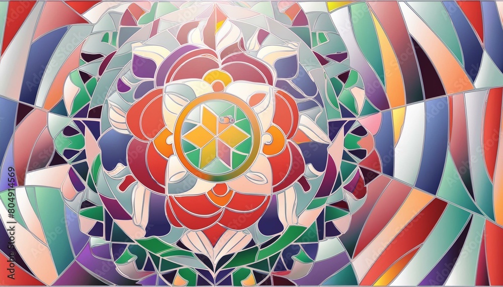 Mandala background with stained glass effect and primary colors ...
