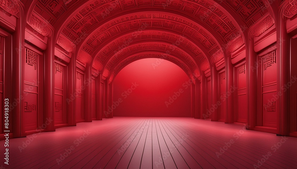 red corridor with columns and light,architecture, arch, corridor ...