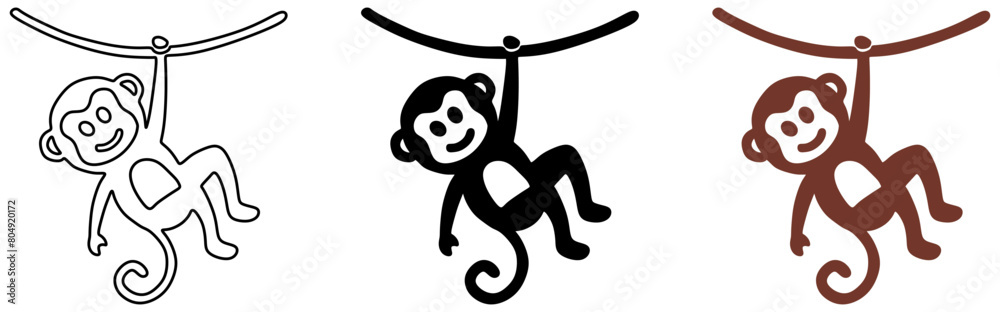 Cute Hanging Monkey illustration design, baby Vector cute monkey hanging on a tree brunch ...