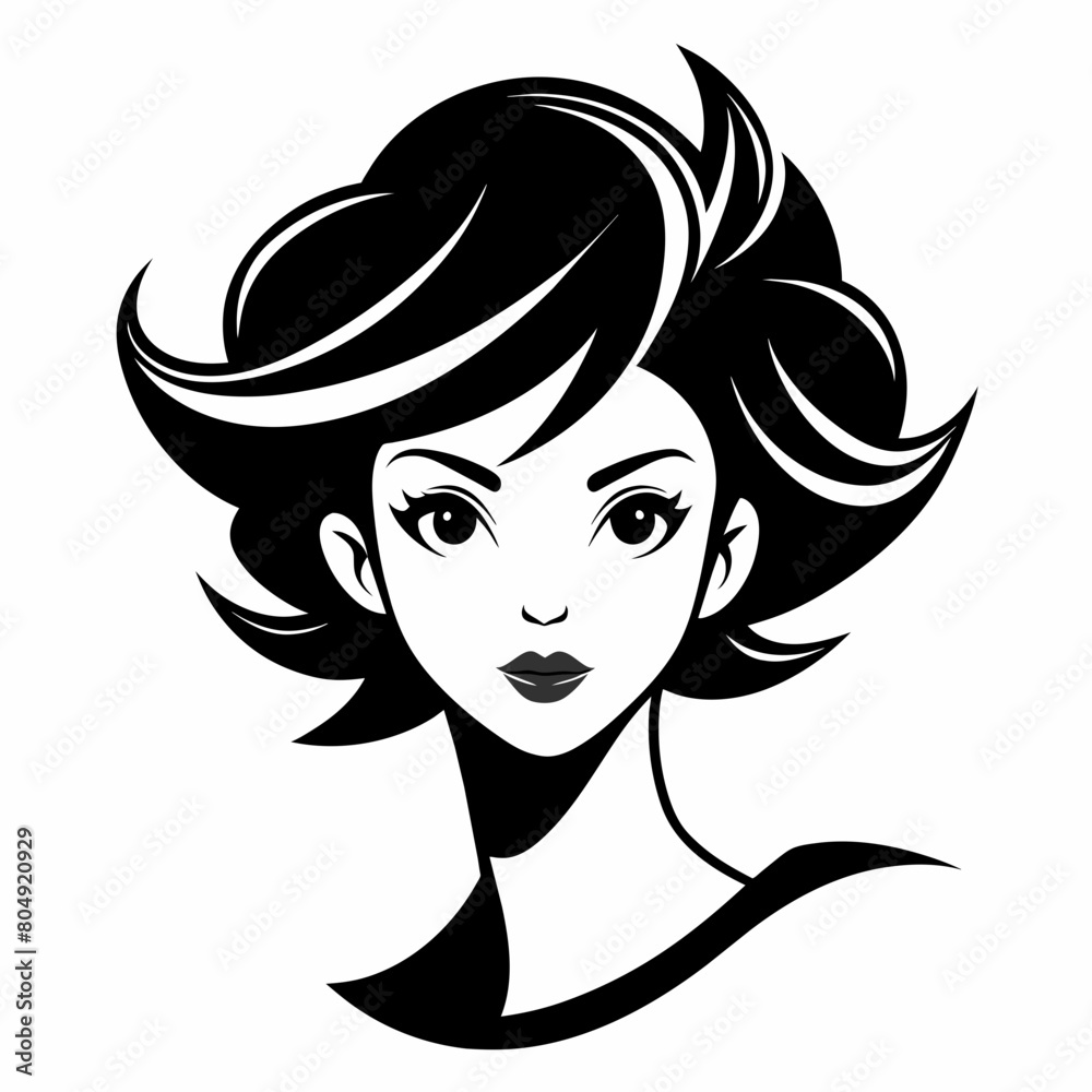 Beauty Hear Style Girl Face Silhouette Vector Illustration Isolated On