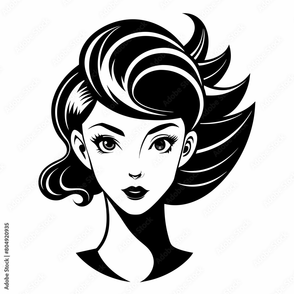 Beauty Hear Style Girl Face Silhouette Vector Illustration Isolated On A White Background