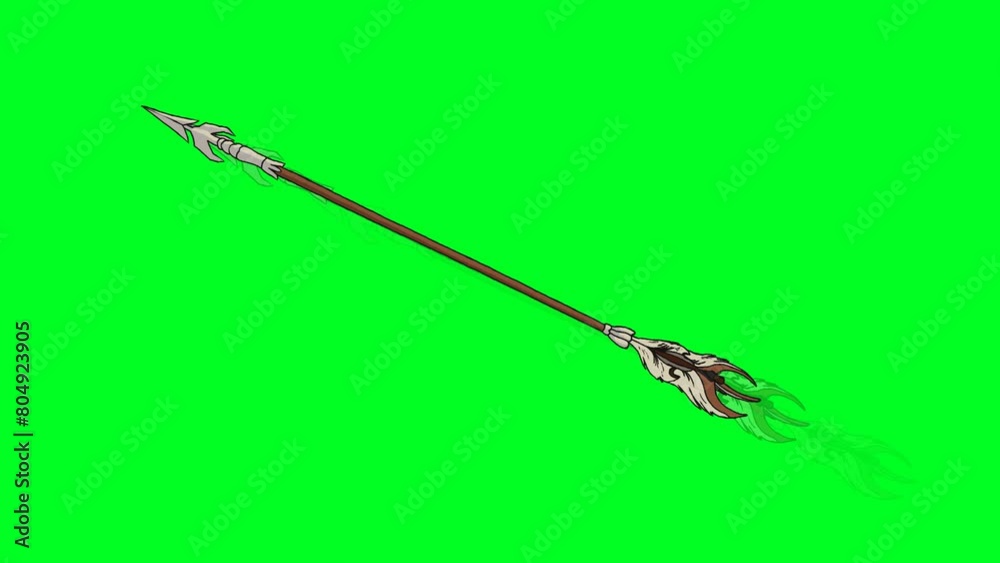 2D animated bow arrow in sky that thrown rotating with speed in green ...