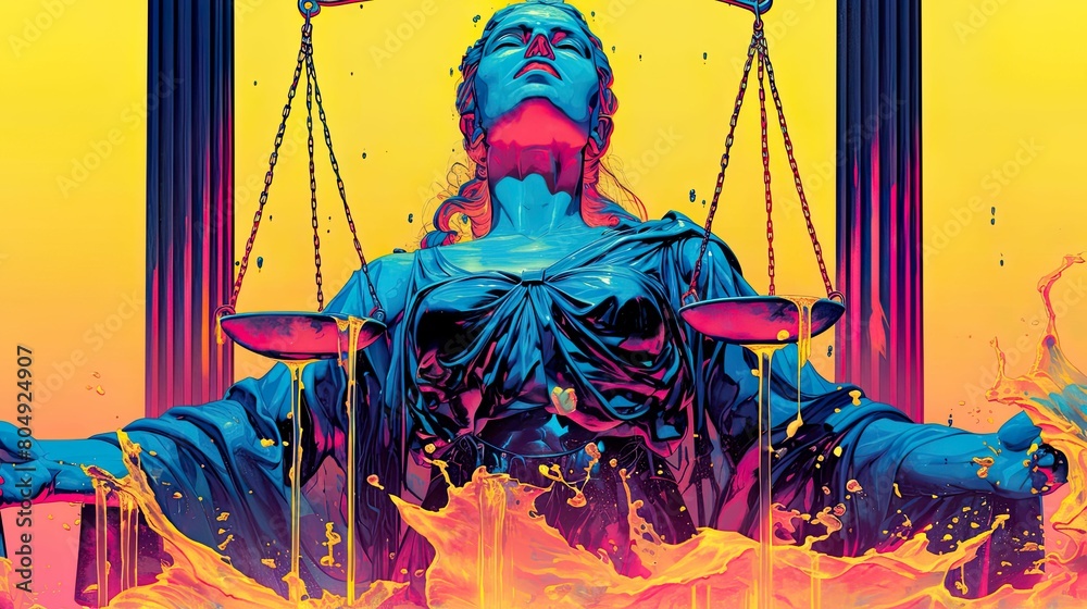 Corruption, scales of justice, tipping imbalance, on a grand stage ...