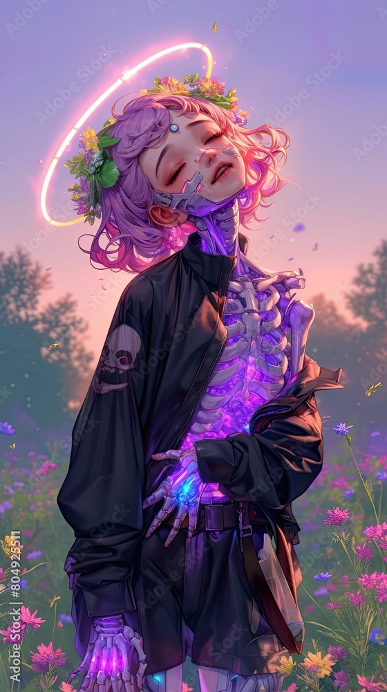 Cybernetic Being, metallic exoskeleton, embodying the essence of ...