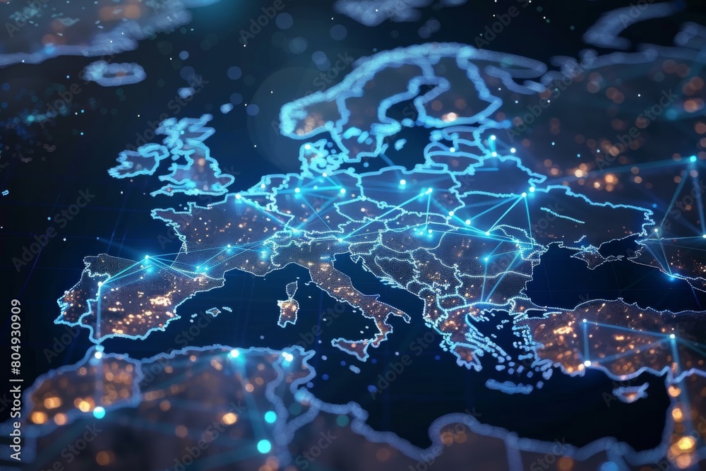 Digital Map of Europe Network Technology created with Generative AI ...
