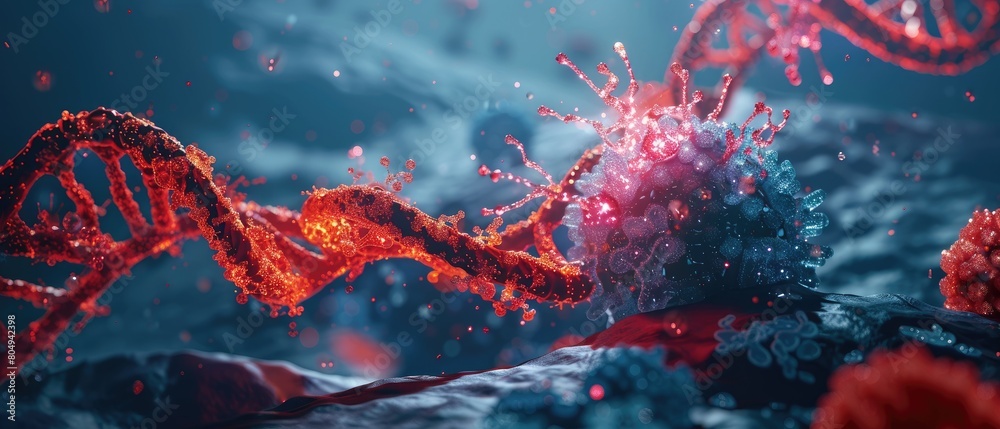 Macro shot of a 3D visualization of DNA damage in cancer cells ...