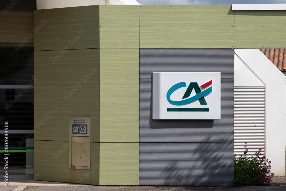 ca sign brand and text logo of Credit Agricole french bank signage ...