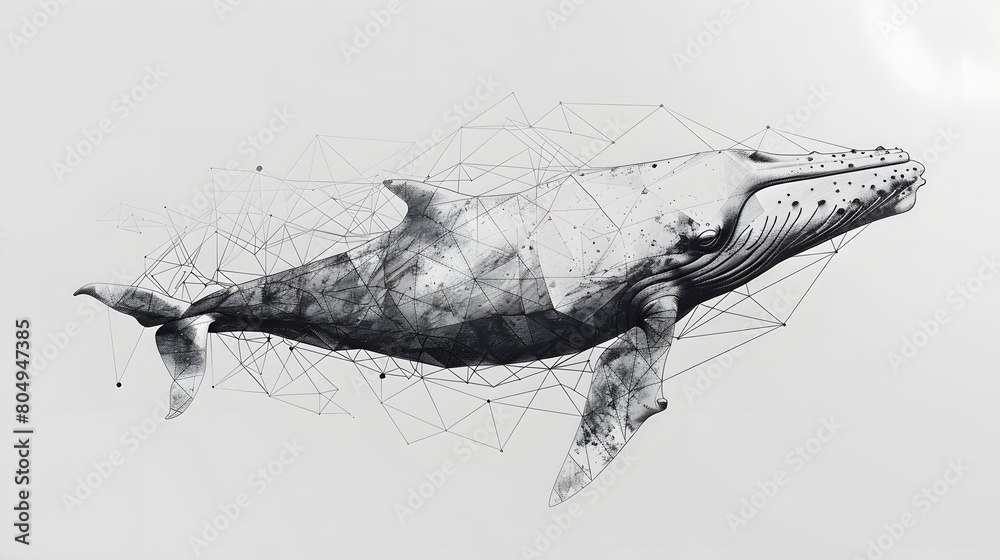 Graphite Illustration of a Low Poly Blue Whale, Showing the Marine ...