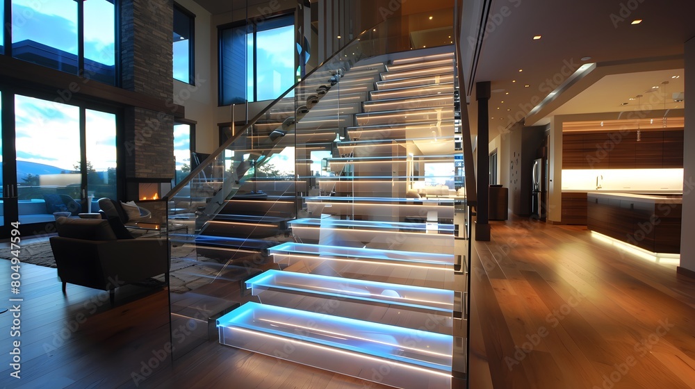 LED-Backlit Glass Panels in the Stair Risers of an Upscale Home ...